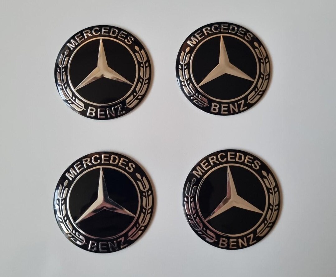 Black Mercedes Benz Wheel Center Hub Stickers, 56mm 2.20 Inches Set of ...