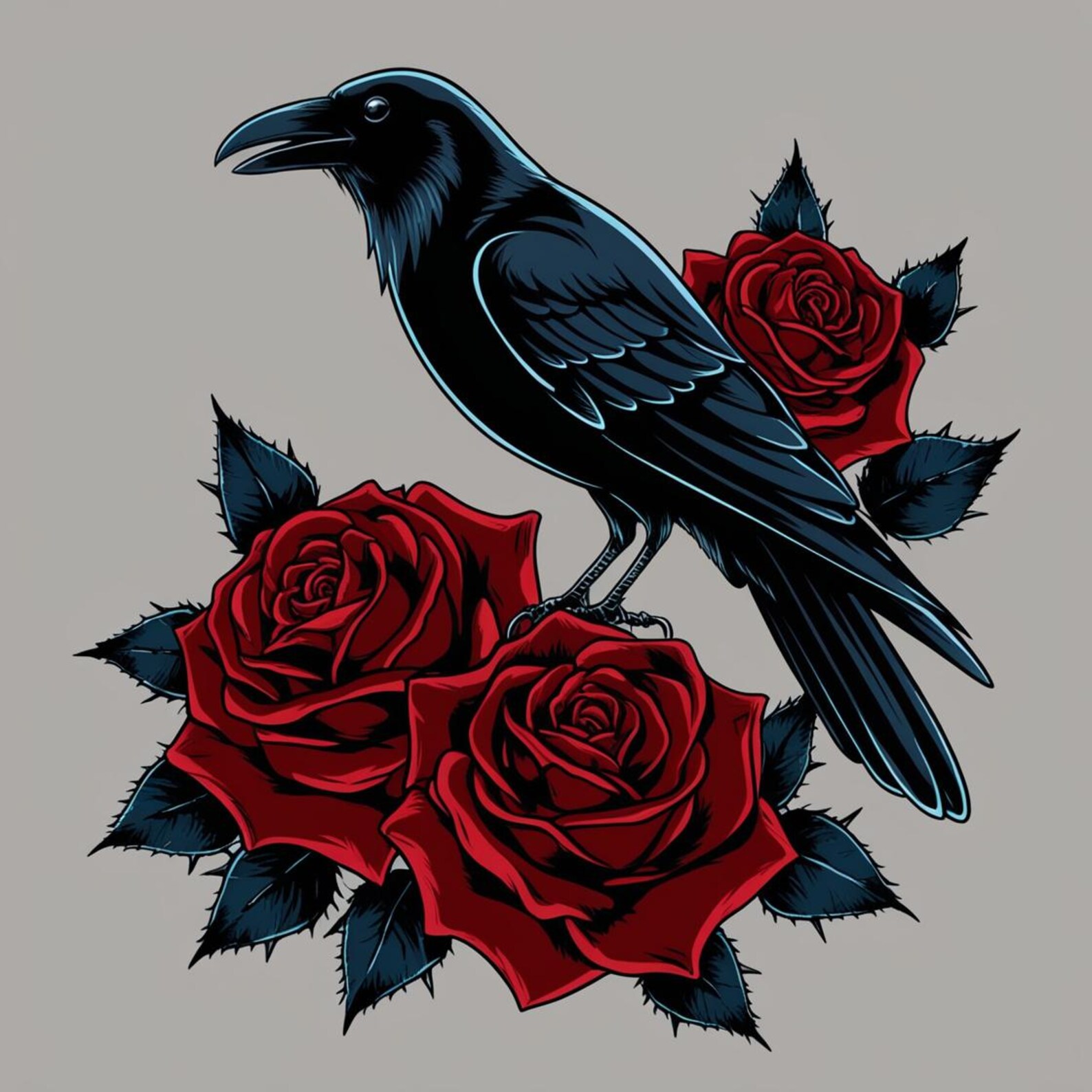Gothic Crow and Roses T-shirt Design Digital - Etsy