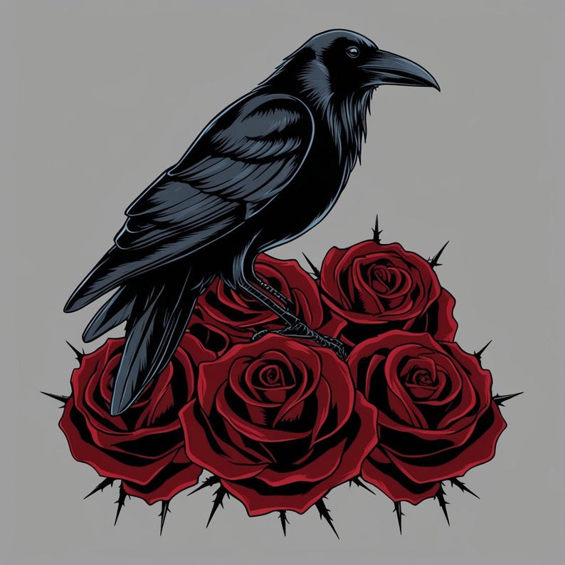 Gothic Crow and Roses T-shirt Design Digital - Etsy