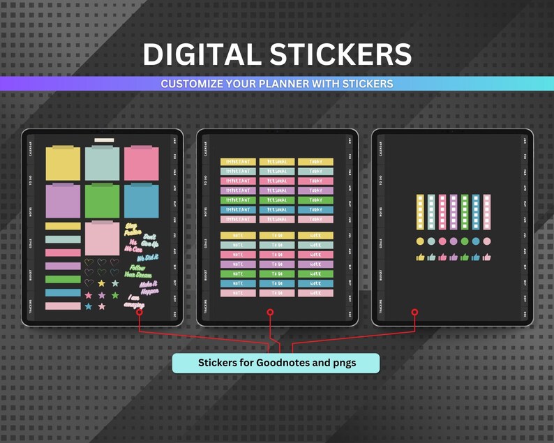 Dark Digital Planner 2025: Monday Start, Goodnotes Stickers (digital ...