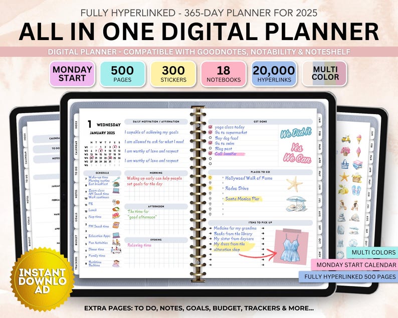 2025 Digital Planner: Monday Start, Goodnotes & Notability Compatible ...