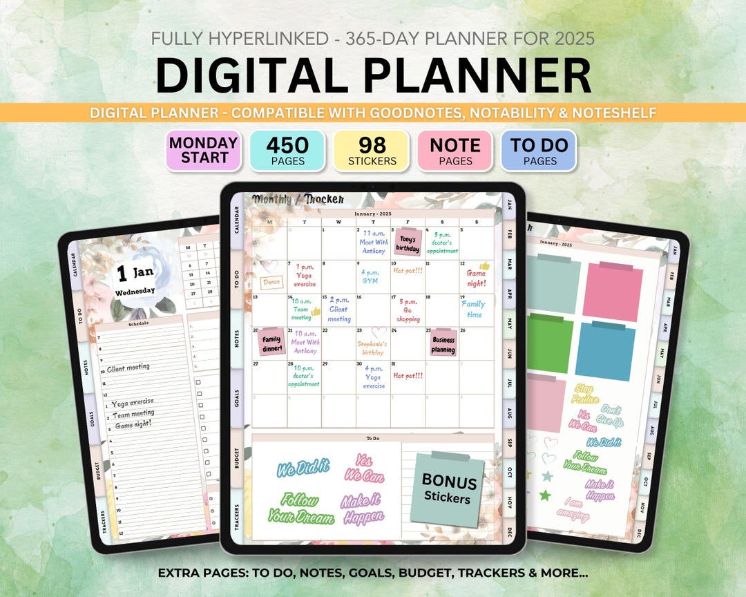 2025 Digital Planner: Monday Start, Goodnotes & Notability Compatible ...