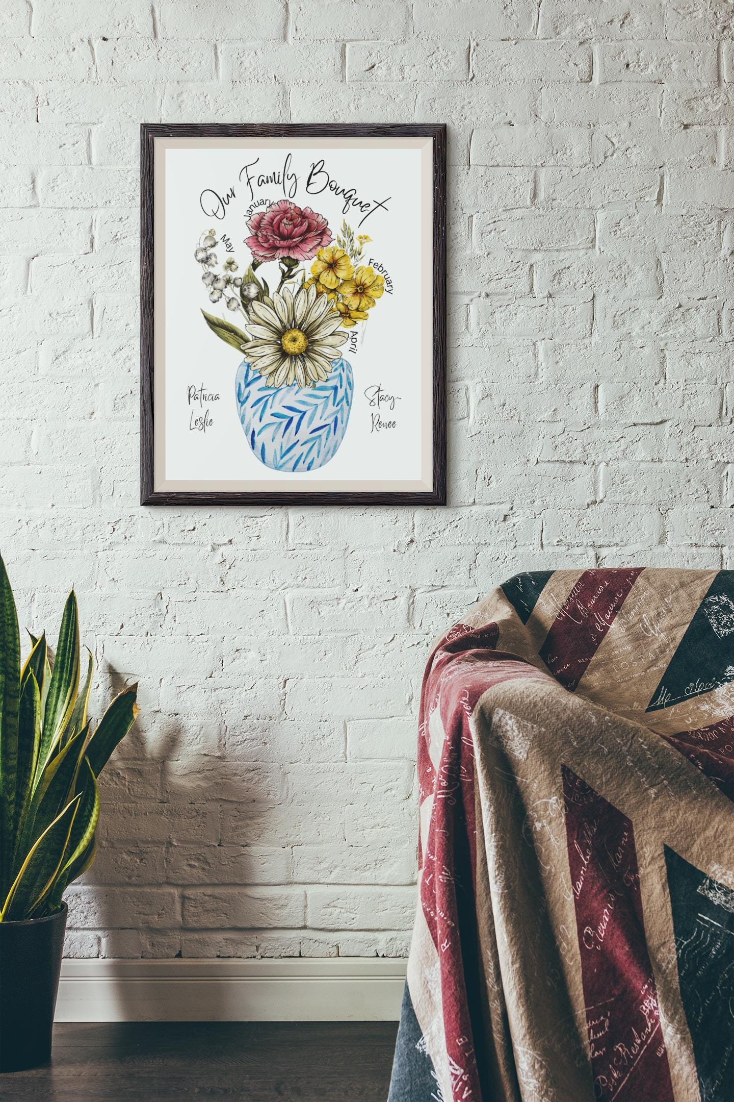 Custom Birth Flower Family Bouquet, Birth Month Flower Art Custom, Hand ...