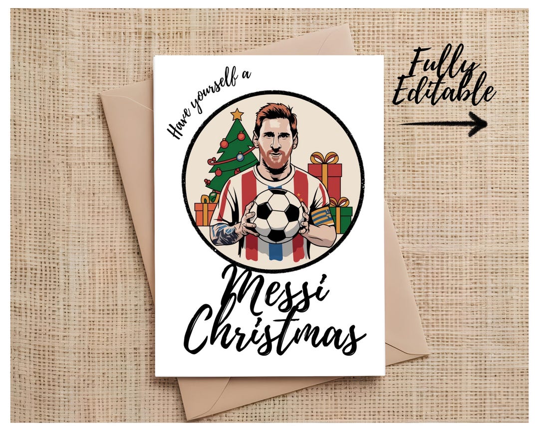 Editable Messi Christmas Card Template | Personalized Football Holiday ...