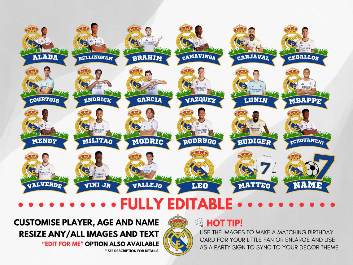 Real Madrid Cake Topper | Printable Football Player Decor | Custom ...