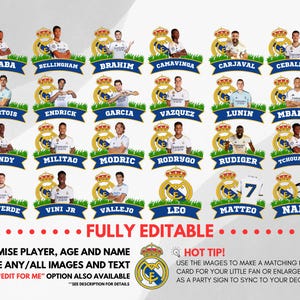 Real Madrid Cake Topper | Printable Football Player Decor | Custom ...