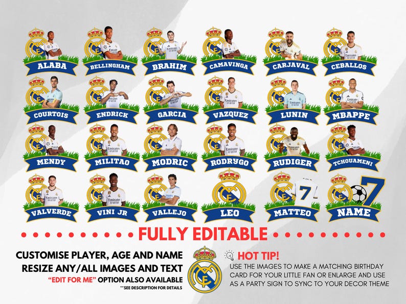 Real Madrid Cake Topper | Printable Football Player Decor | Custom ...