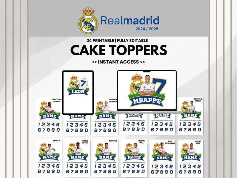 Real Madrid Cake Topper | Printable Football Player Decor | Custom ...