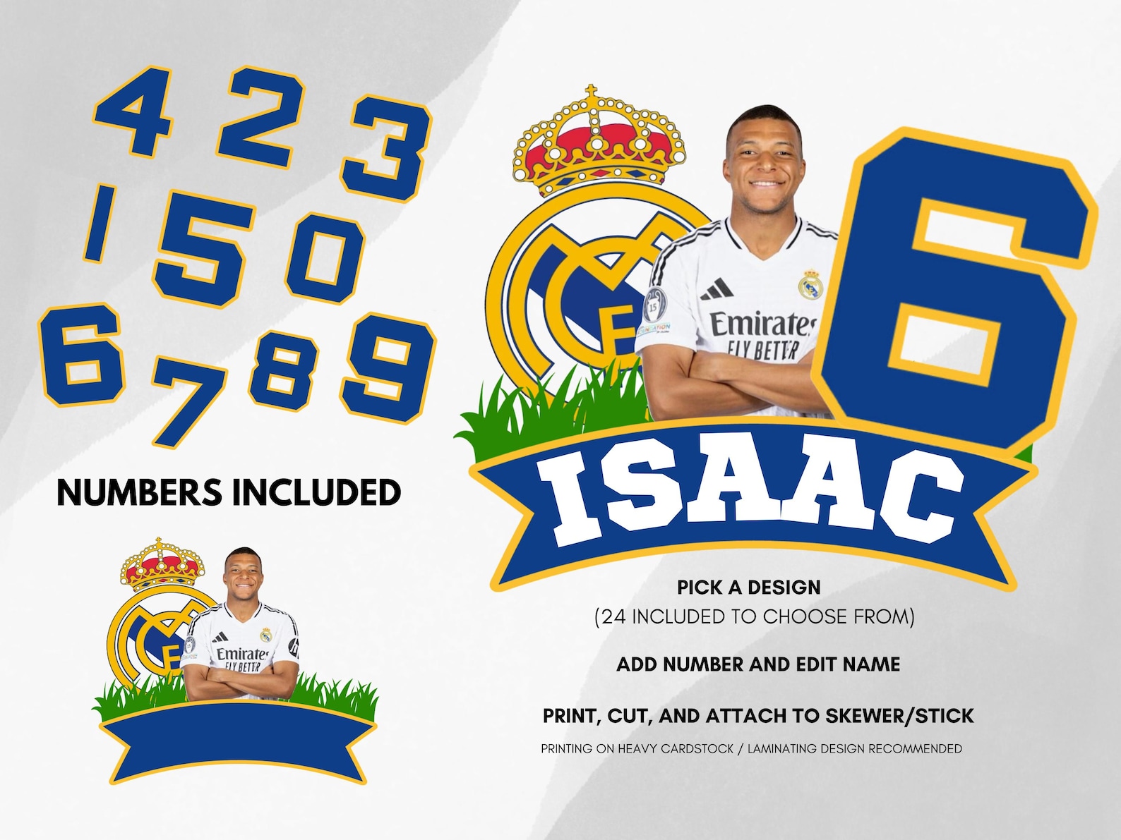 Real Madrid Cake Topper | Printable Football Player Decor | Custom ...