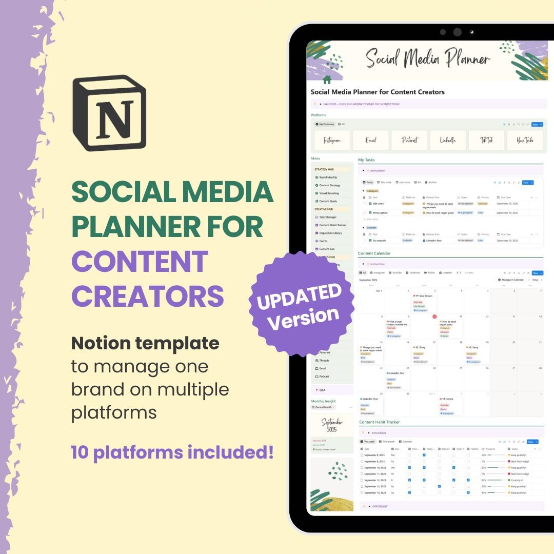 Social Media Planner for Content Creators Notion Template: Content ...
