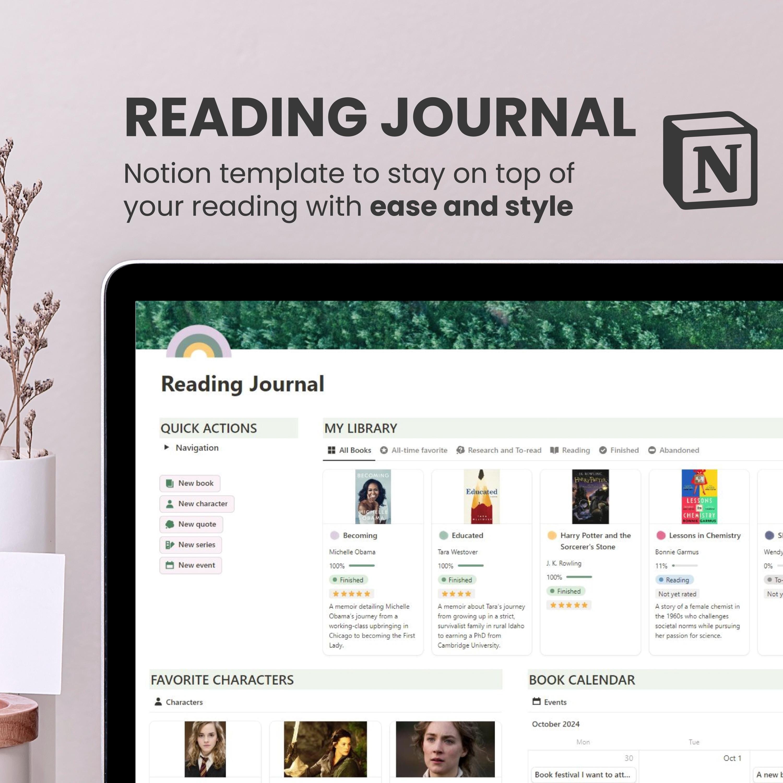 Notion Reading Journal Book Planner Notion Reading Log Yearly Book ...