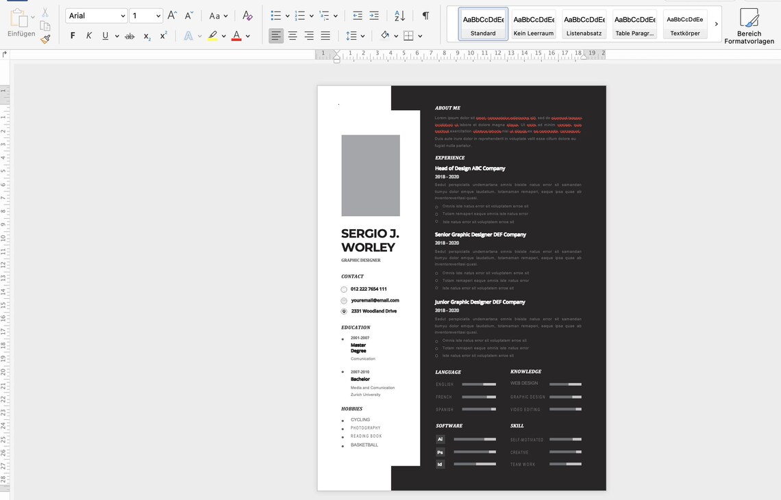 Dark Mode Resume Template | Bold & Modern CV | Microsoft Word Editable ...