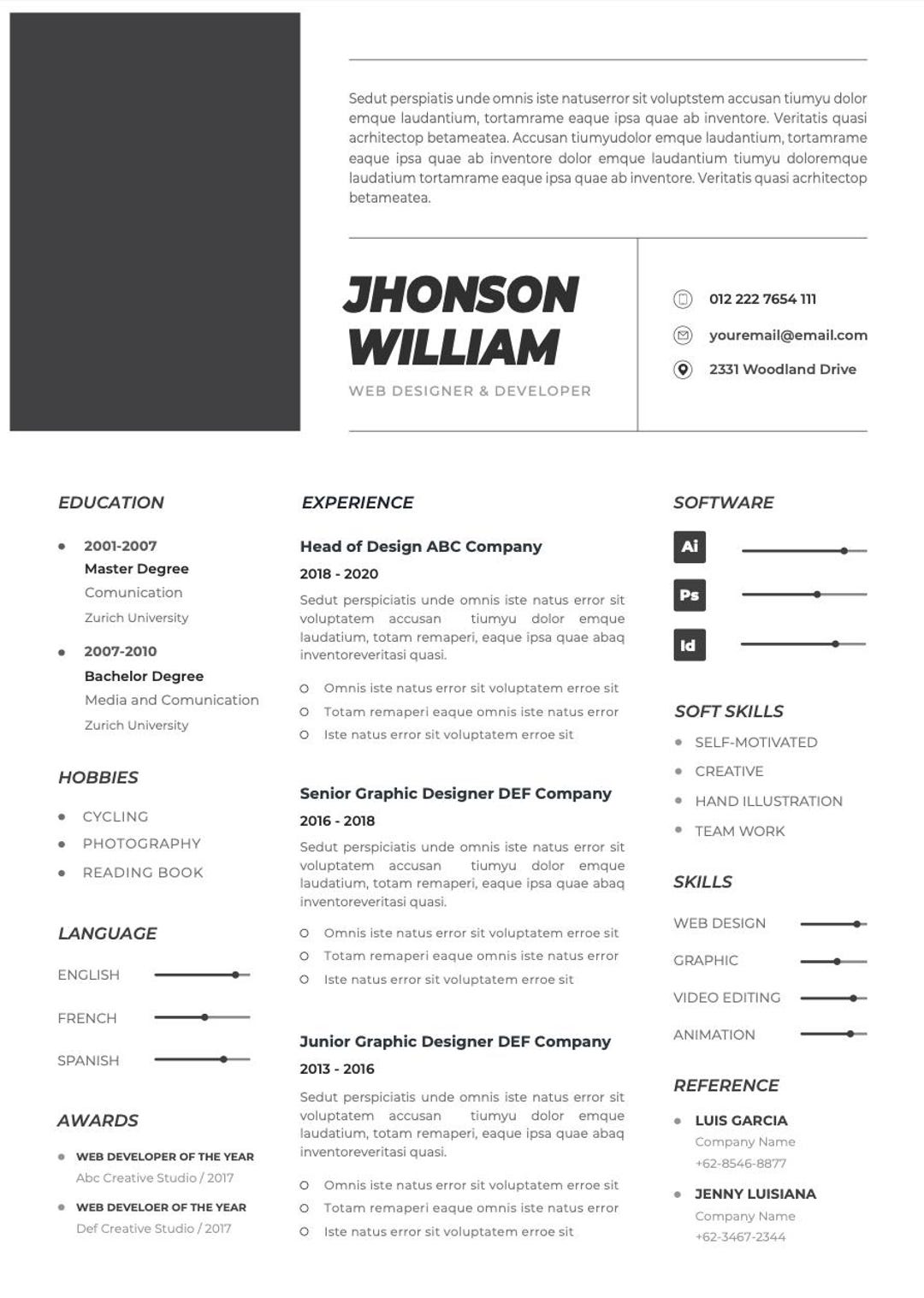 Bold Resume Template | Microsoft Word CV | Modern & Professional Design ...