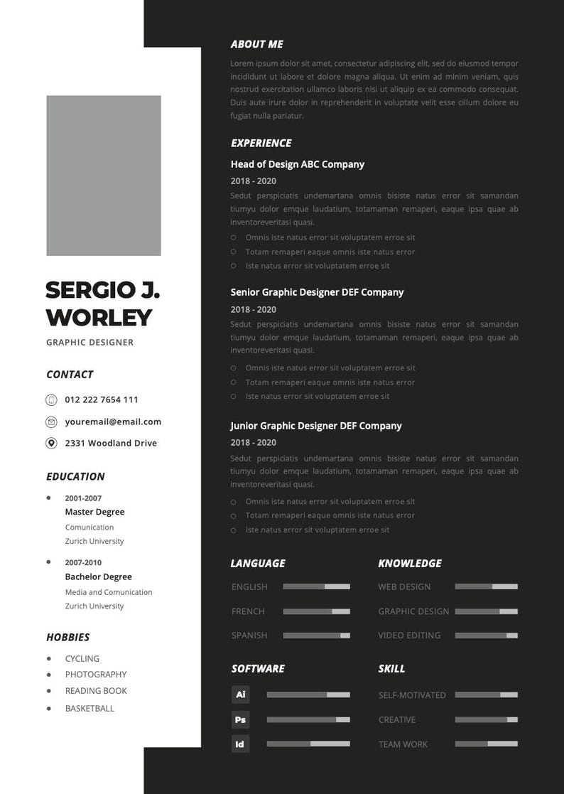 Dark Mode Resume Template | Bold & Modern CV | Microsoft Word Editable - Etsy