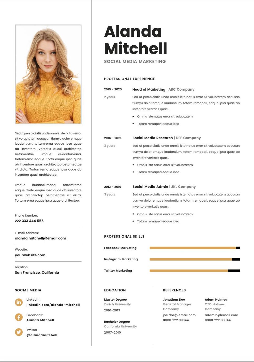 Social Media Resume Template | Modern CV for Marketing & Digital ...