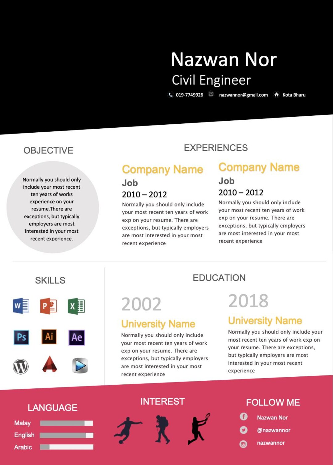 Modern Engineering Resume Template | Civil Engineer CV | Microsoft Word ...