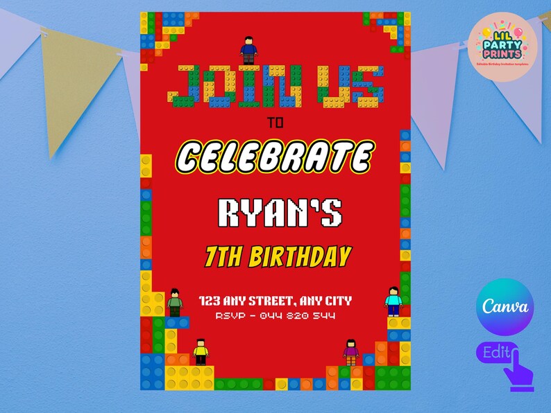 Editable Lego Inspired Birthday Party Invitation Kids Lego Themed ...