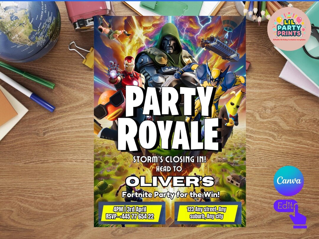 Editable Fortnight Birthday Invitation Video Game Party Invite Template ...