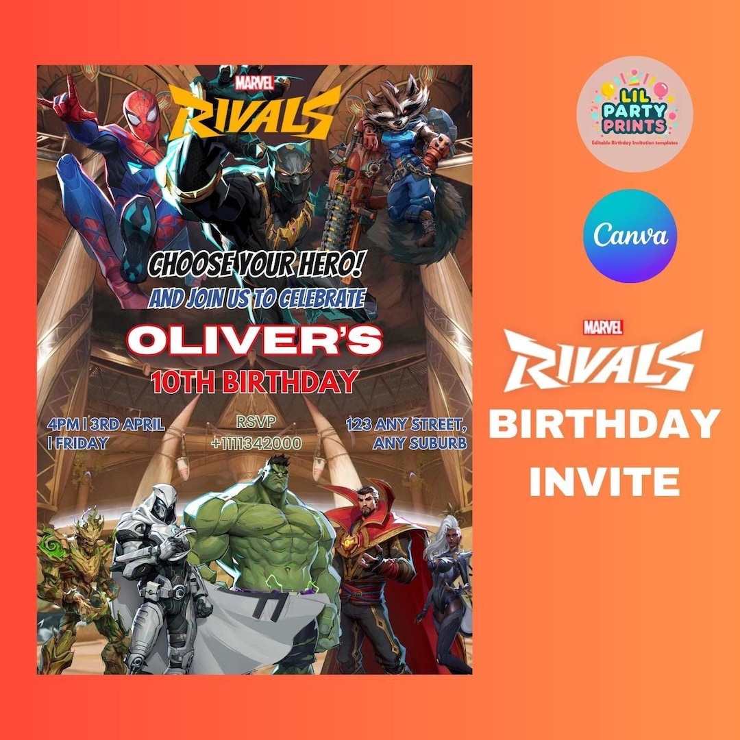 Marvel Rivals Birthday Invitation for Boys Editable Canva Template ...