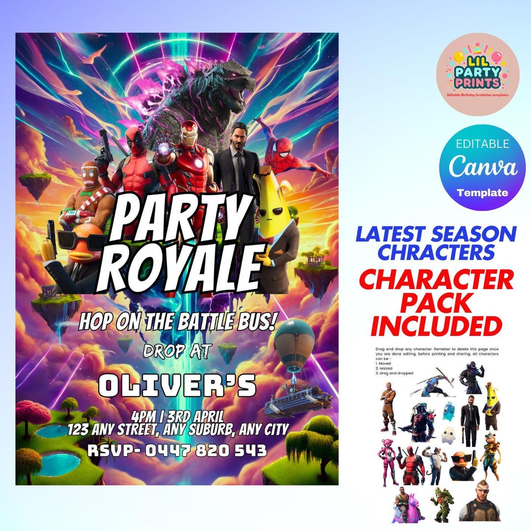 Editable Fortnight Birthday Invitation Latest Season Party Invite ...