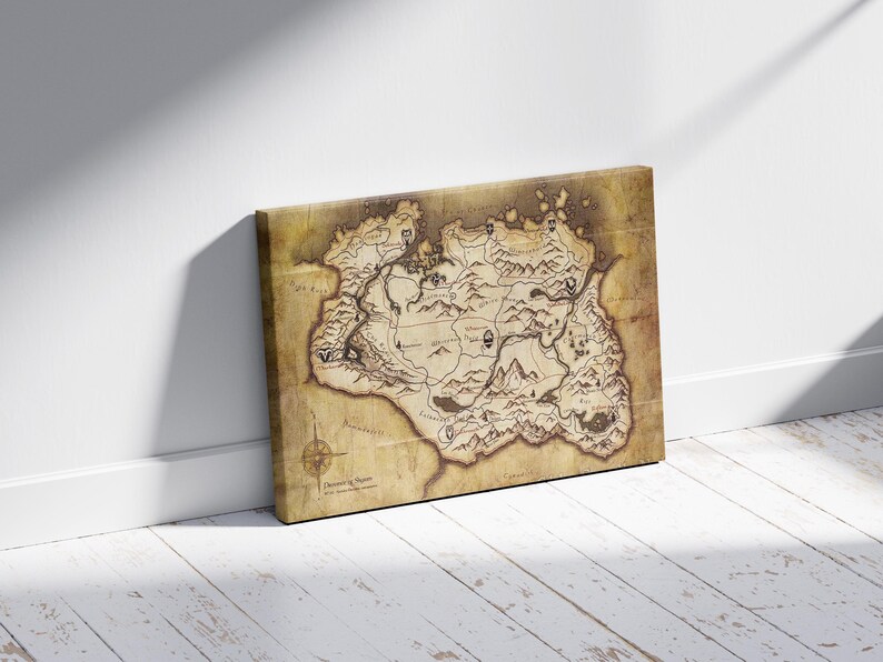 Skyrim Map Poster, Tamriel Map, Map of Skyrim Canvas, Skyrim Map Poster ...