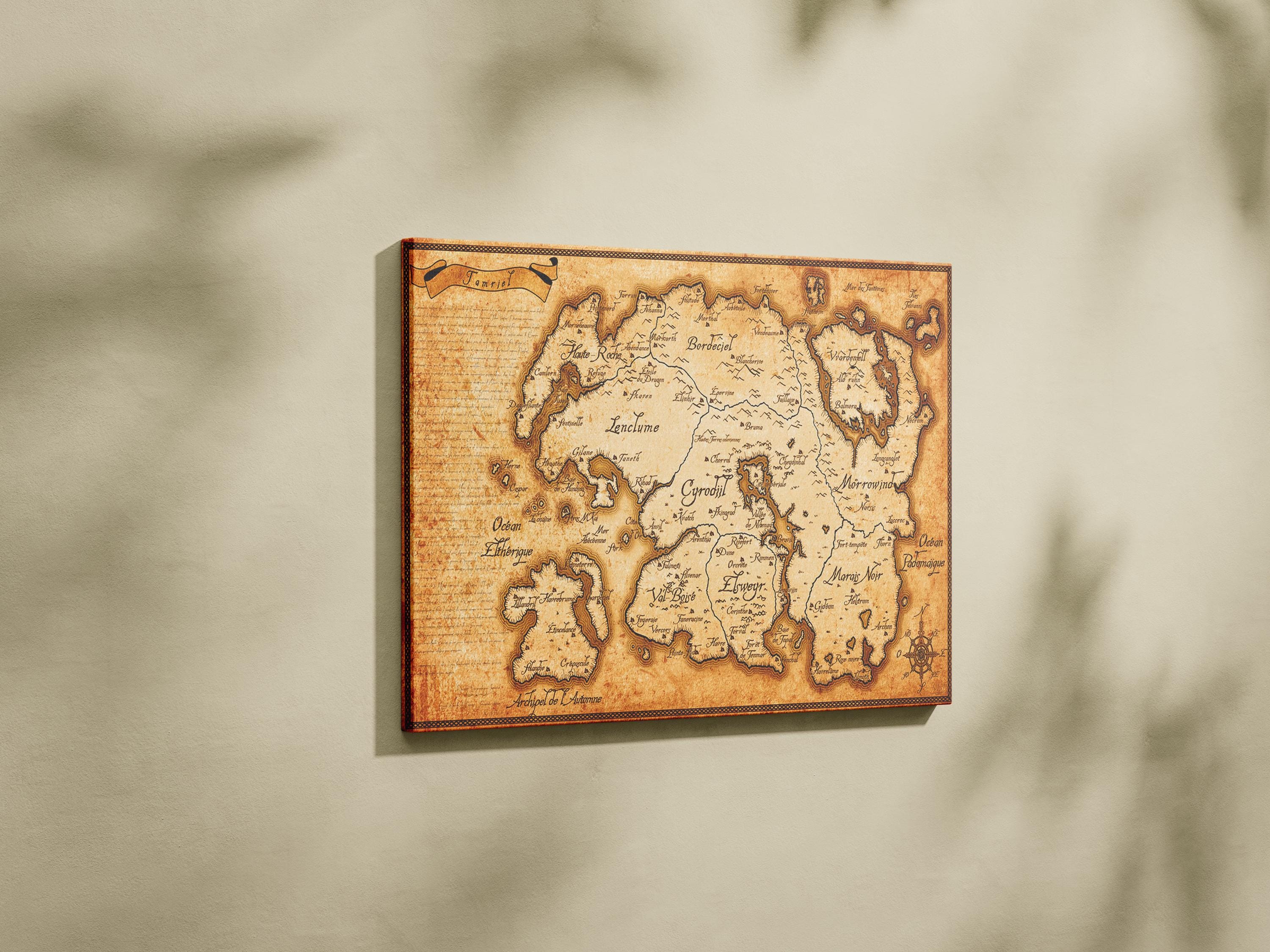 Skyrim Map Poster, Tamriel Map Art, Map of Skyrim Canvas, Skyrim Map ...