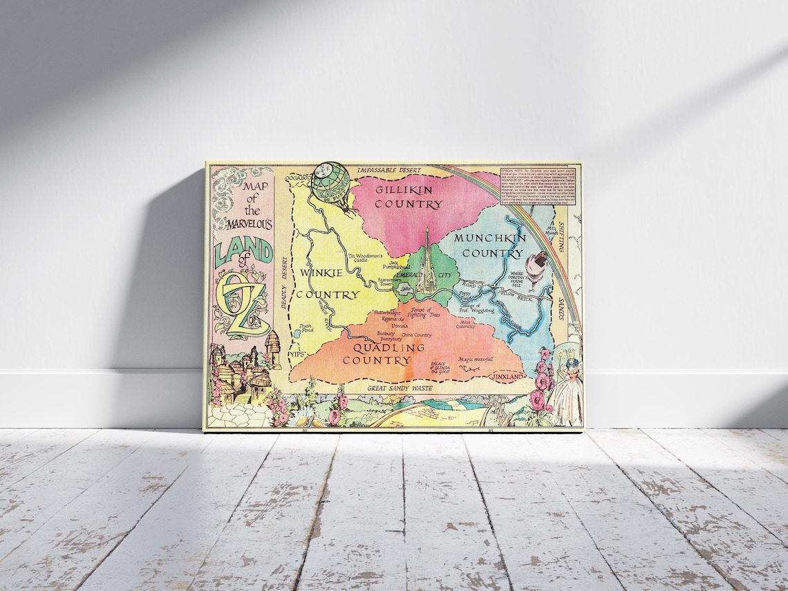 Map of the Marvelous, Land of Oz Map Poster, the Marvelous Map of OZ ...