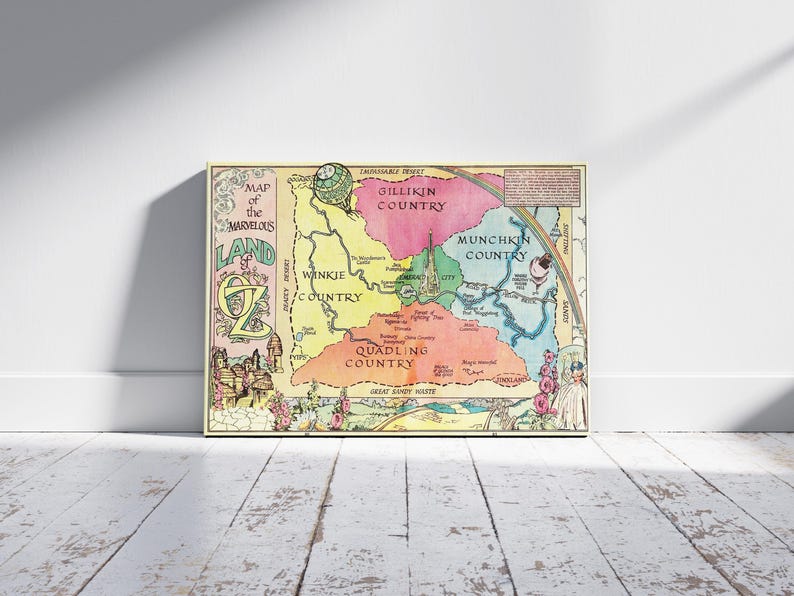Map of the Marvelous, Land of Oz Map Poster, the Marvelous Map of OZ ...