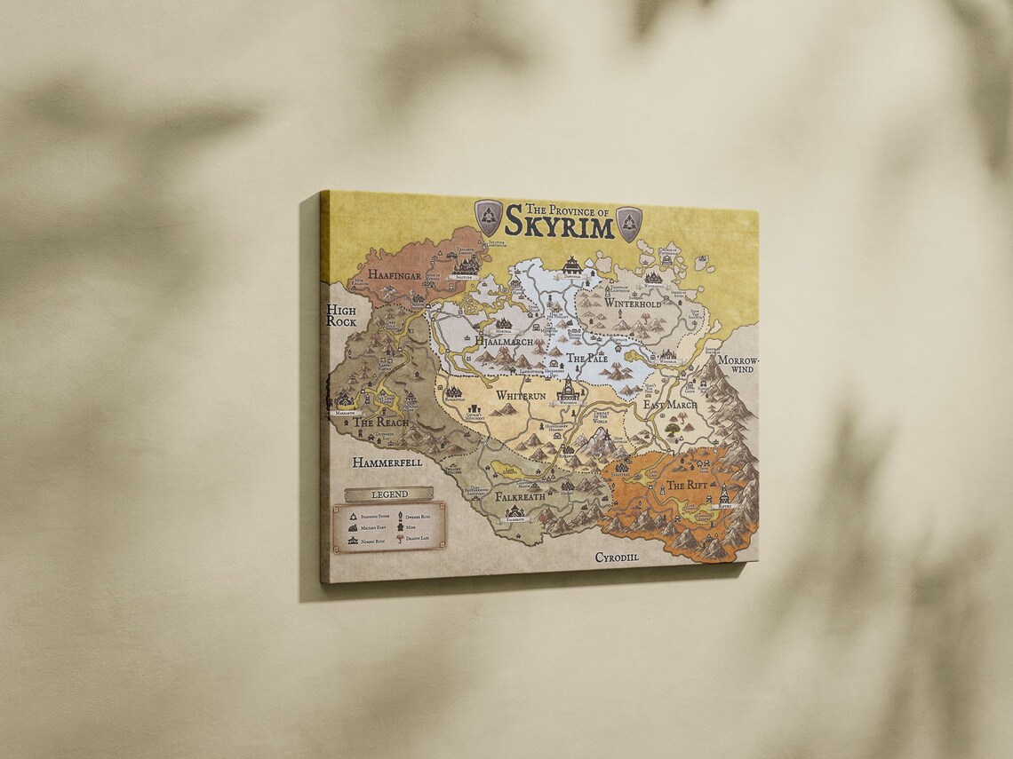 Skyrim Map Poster, Tamriel Map, Map of Skyrim, Skyrim Map Poster, Elder ...