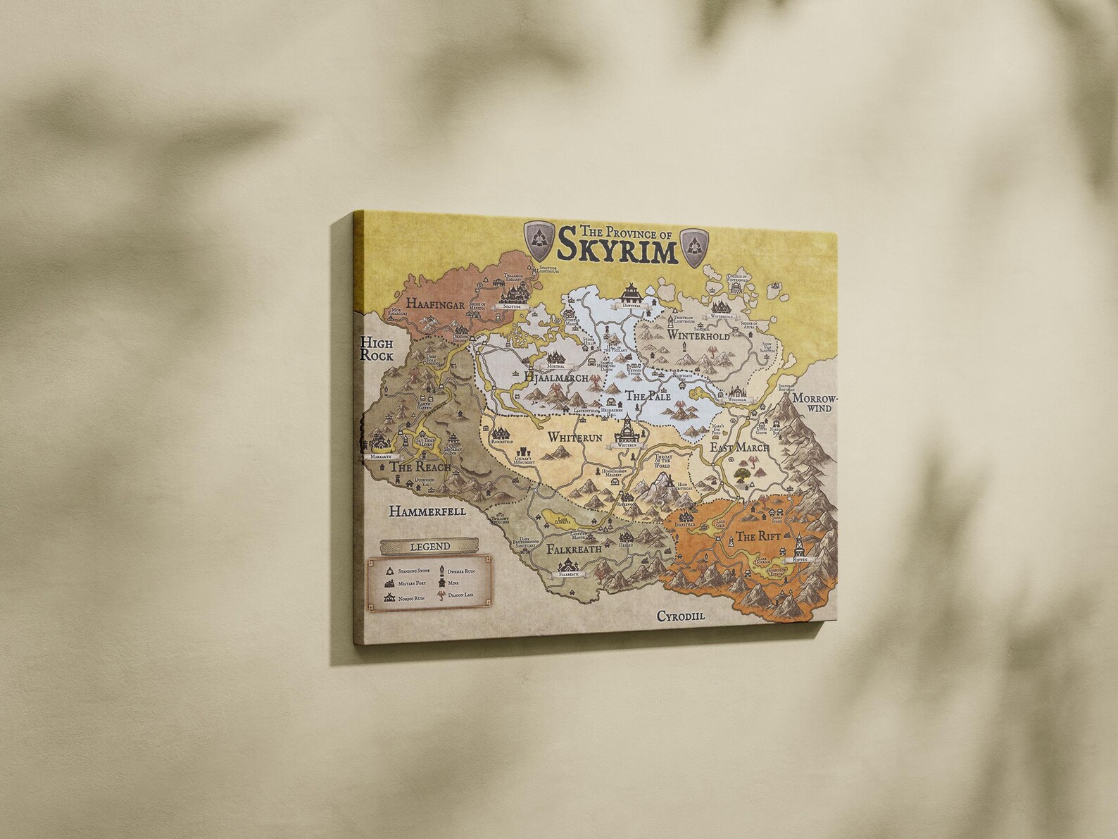 Skyrim Map Poster, Tamriel Map, Map of Skyrim, Skyrim Map Poster, Elder ...