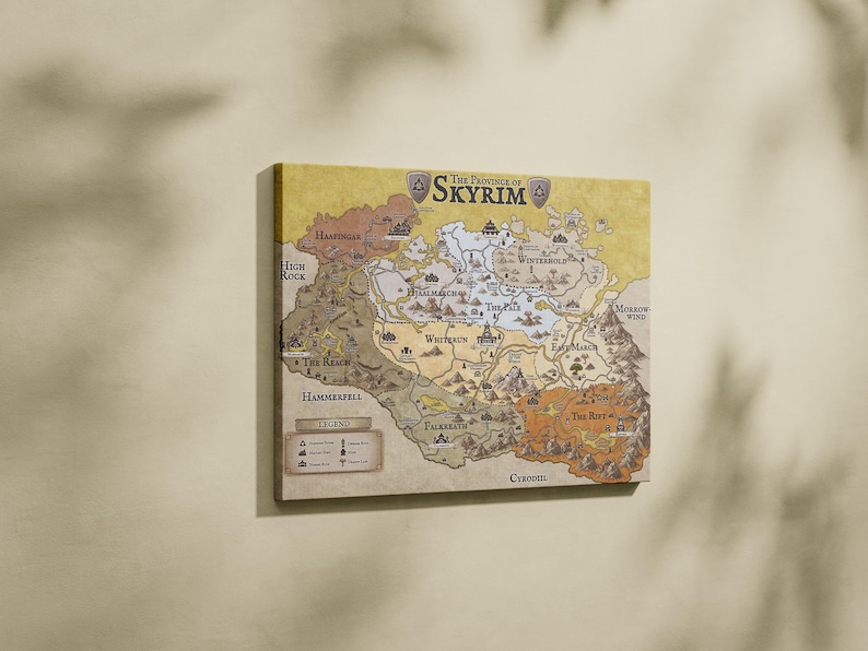 Skyrim Map Poster, Tamriel Map, Map of Skyrim, Skyrim Map Poster, Elder ...