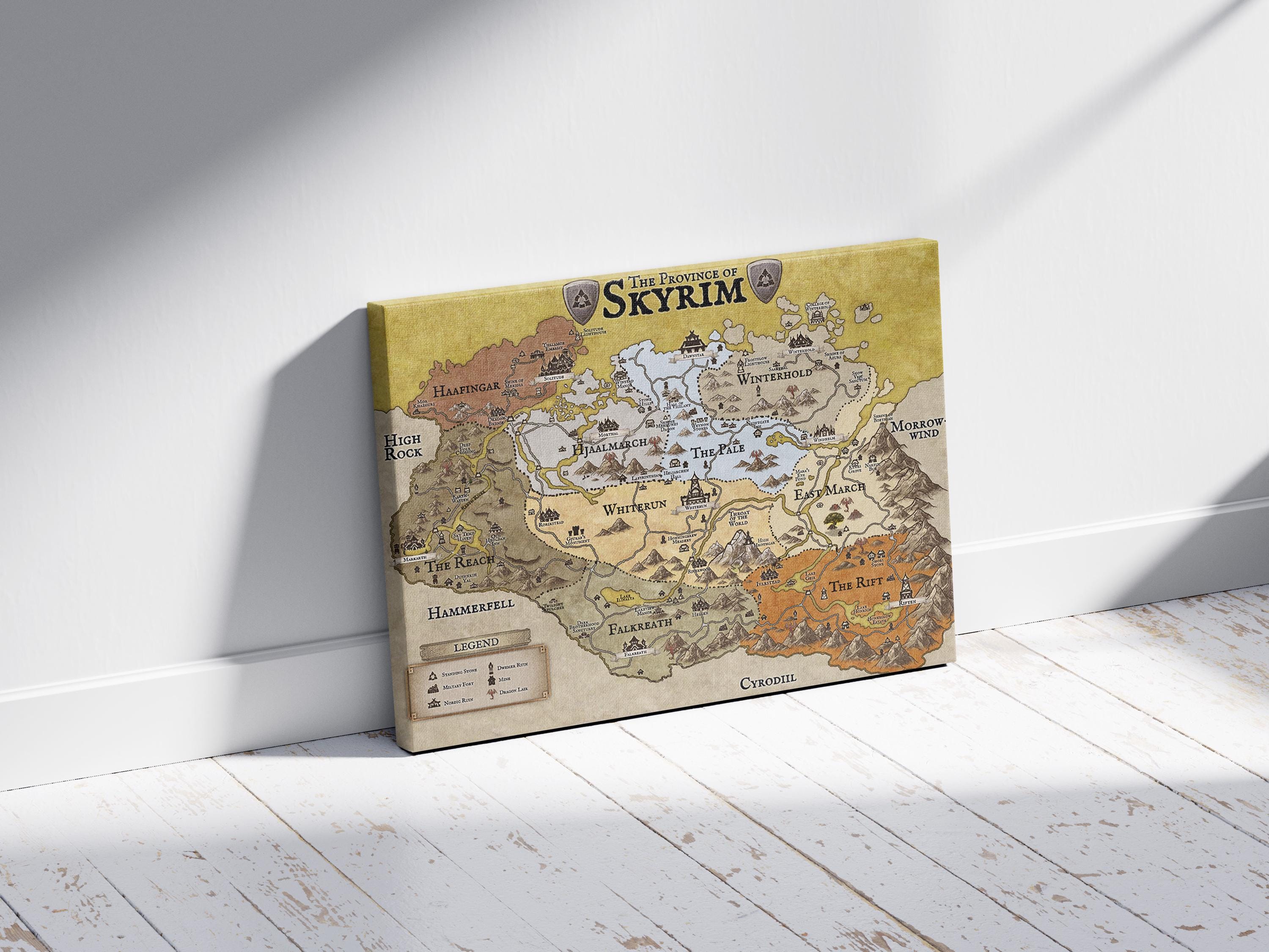 Skyrim Map Poster, Tamriel Map, Map of Skyrim, Skyrim Map Poster, Elder ...