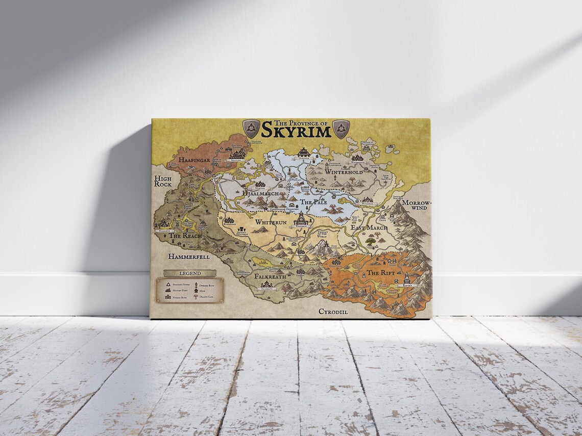 Skyrim Map Poster, Tamriel Map, Map of Skyrim, Skyrim Map Poster, Elder ...