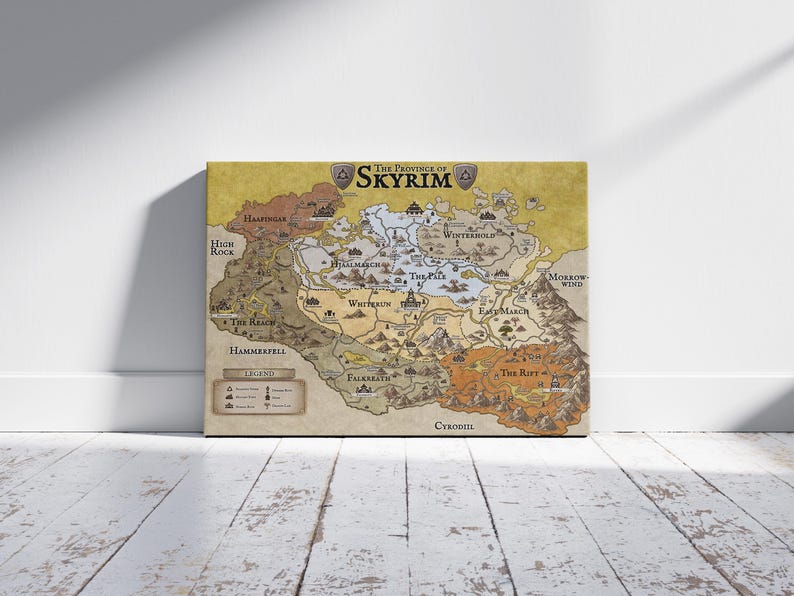 Skyrim Map Poster, Tamriel Map, Map of Skyrim, Skyrim Map Poster, Elder ...
