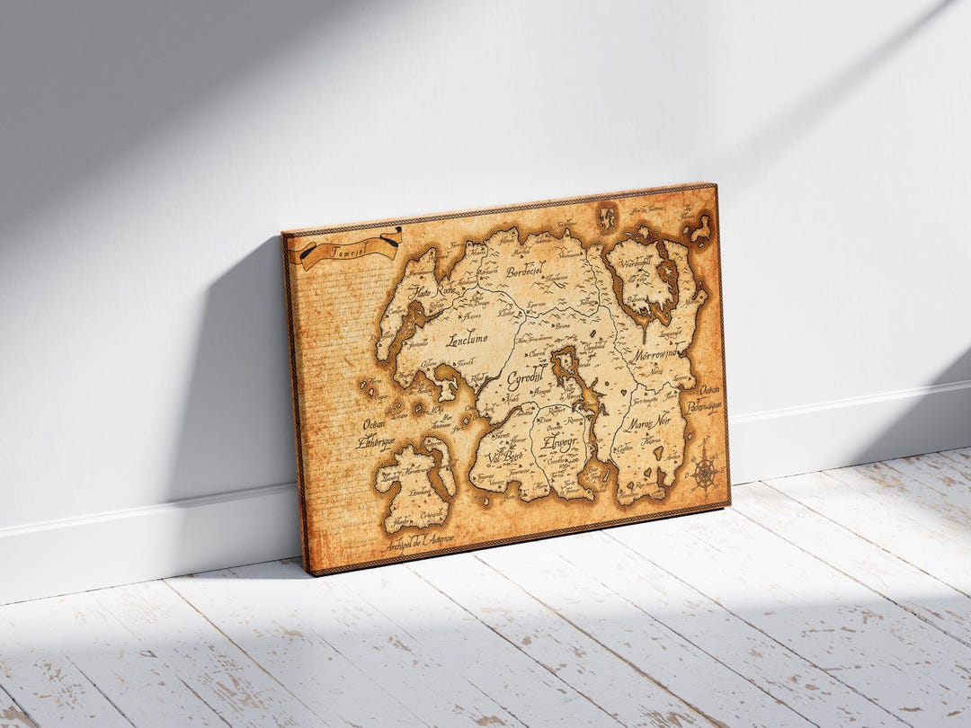 Skyrim Map Poster, Tamriel Map Art, Map of Skyrim Canvas, Skyrim Map ...