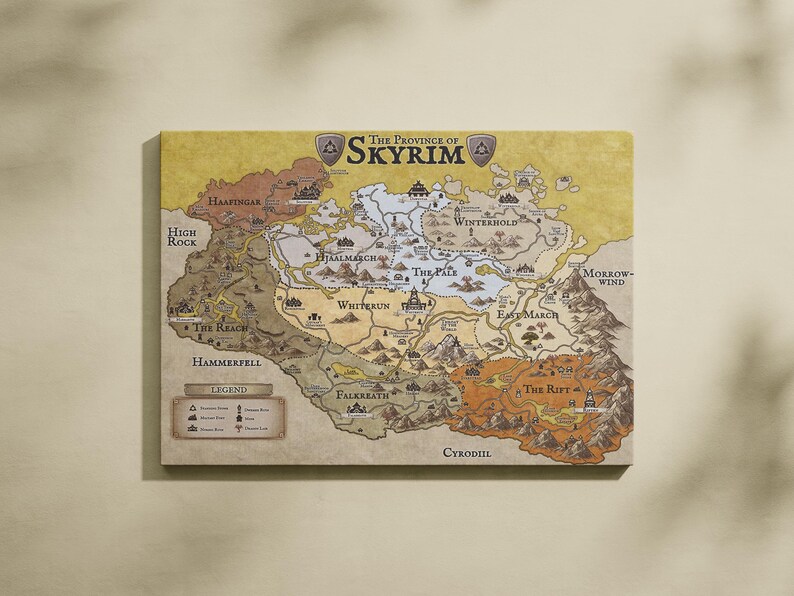 Skyrim Map Poster, Tamriel Map, Map of Skyrim, Skyrim Map Poster, Elder ...