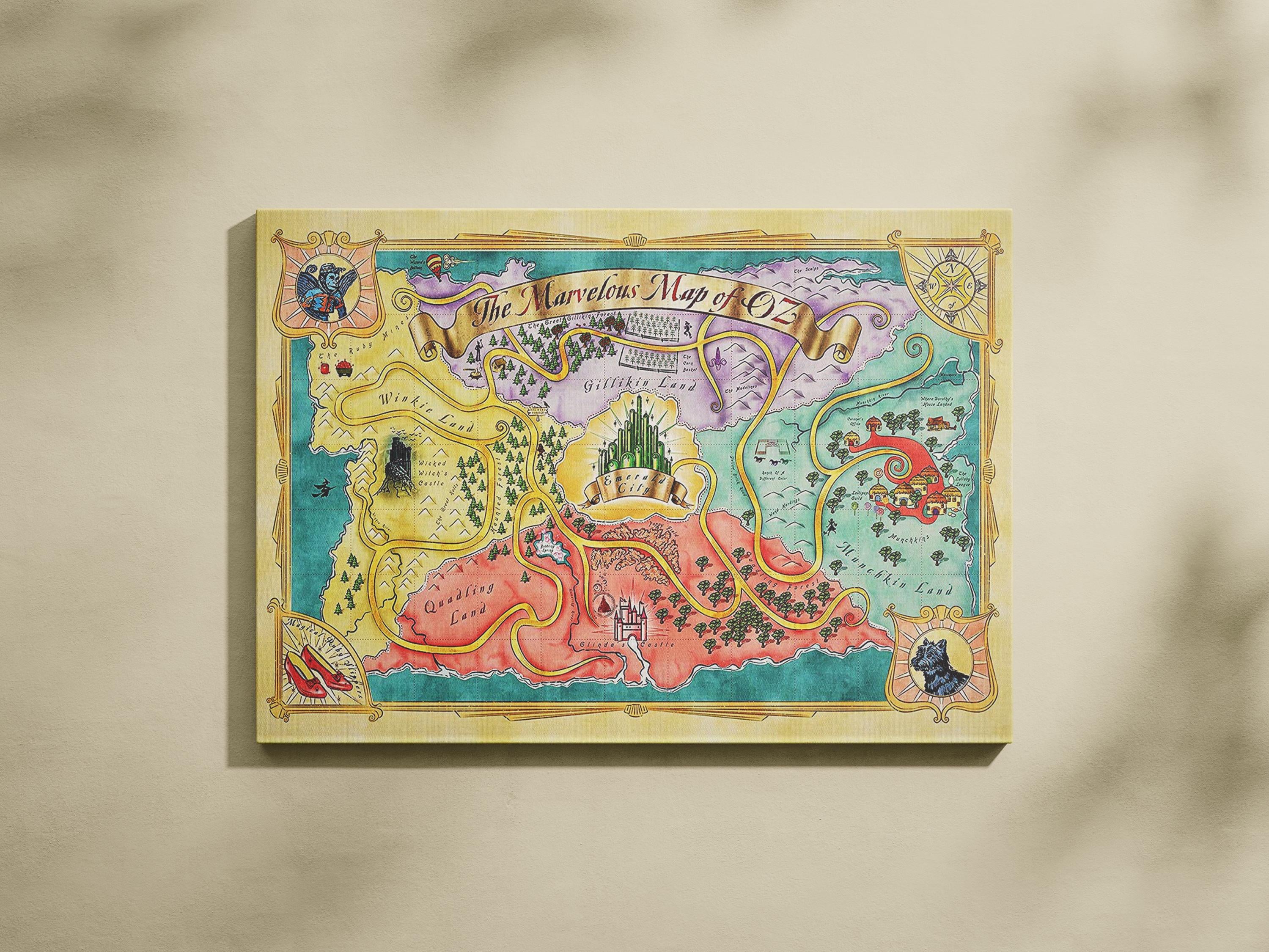 The Marvelous Map of OZ Poster, the Wonderful Wizard of Oz Map Canvas ...