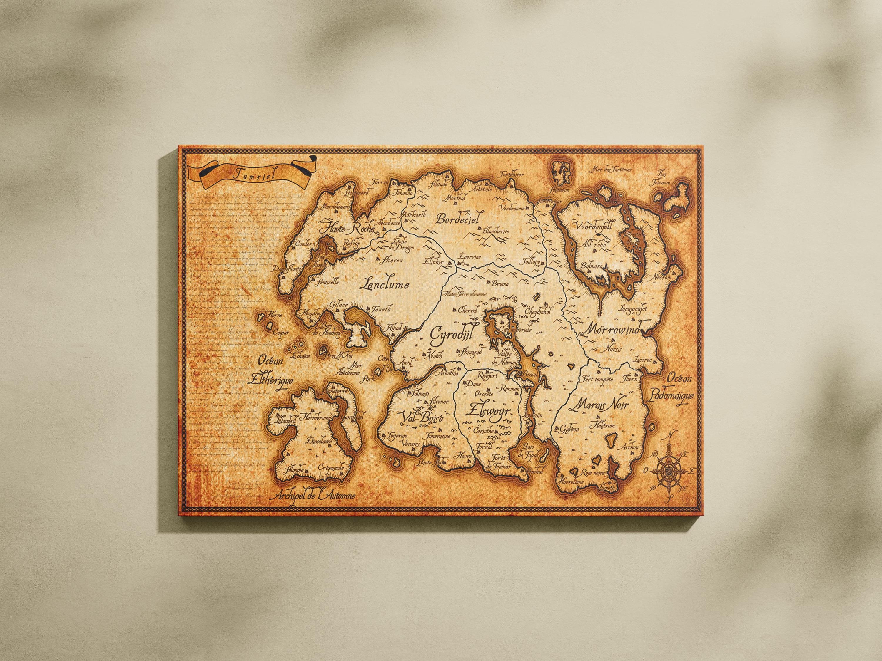 Skyrim Map Poster, Tamriel Map Art, Map of Skyrim Canvas, Skyrim Map ...