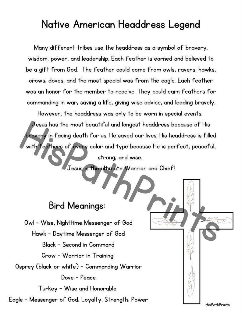 Native American Headdress Legend Printable - Etsy