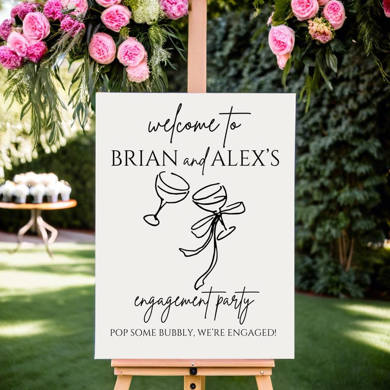 Minimalist Champagne Toast Engagement Party Sign Customizable Template ...