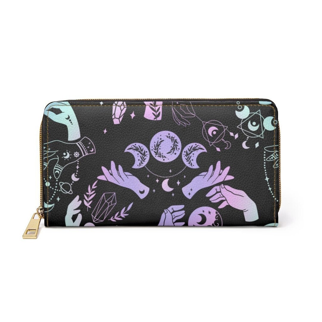 Black Moon Phases Zipper Wallet~celestial Wallet |moon Phase| Cute ...