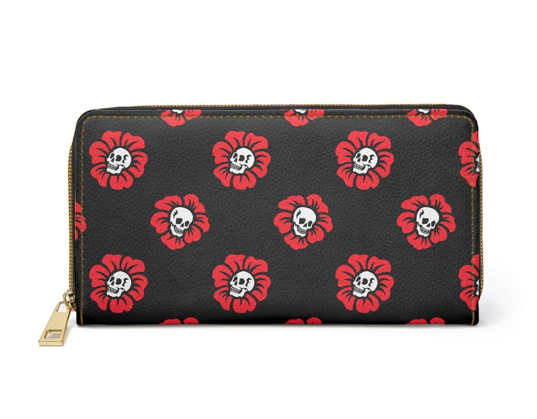 Floral Skull Zipper Wallet~black Gothic Womens Pocketbook|spooky|cute ...