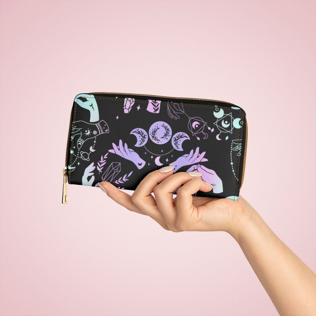 Black Moon Phases Zipper Wallet~celestial Wallet |moon Phase| Cute ...