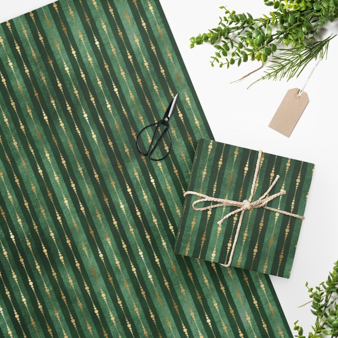 Green and Gold Pin Striped Wrapping Papervintage - Etsy