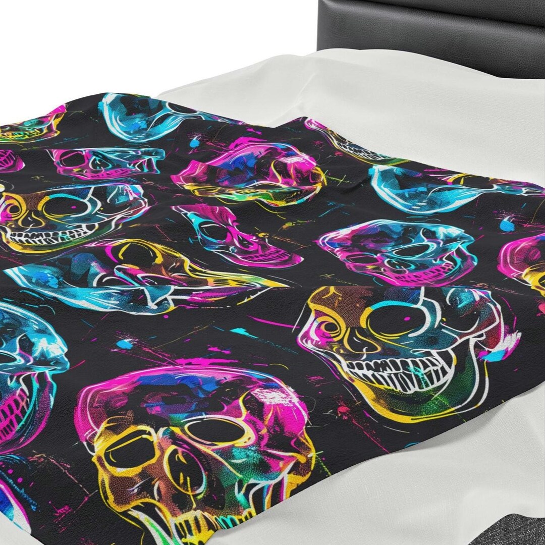 Punk Rainbow Skull Plush Blanket~goth Bedsheet| Alternative Bedding ...