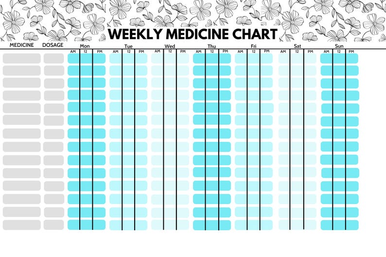 Weekly Medicine Chart - Digital Download. up to 14 Medicine Slots for ...