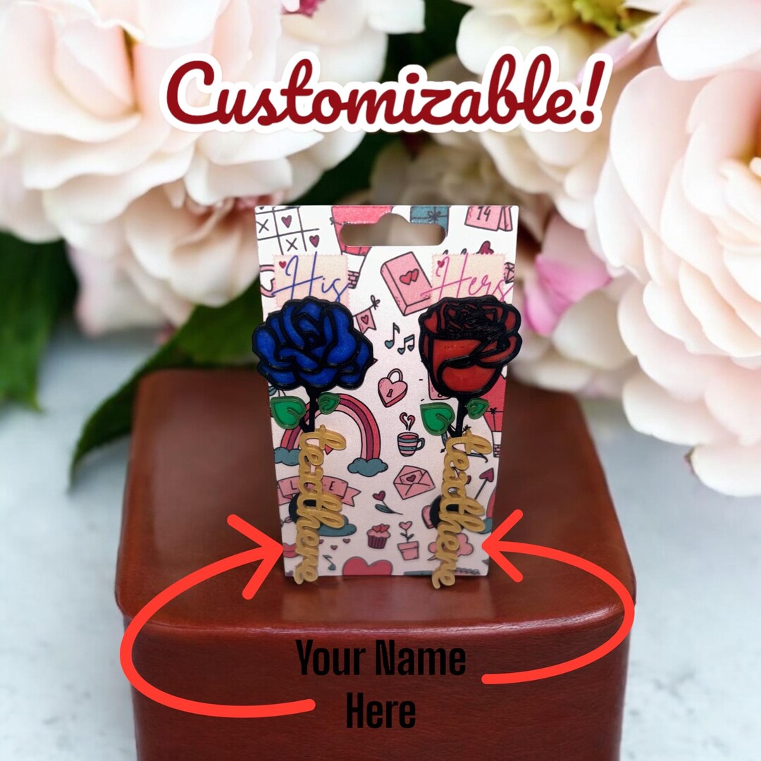 Best Friend/couples Rose Pin Set, Personalized With Text and Colors ...