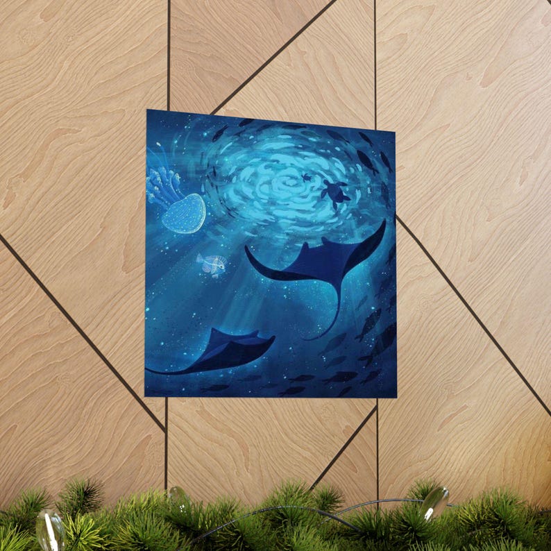 Blue Manta Ray Poster - Etsy