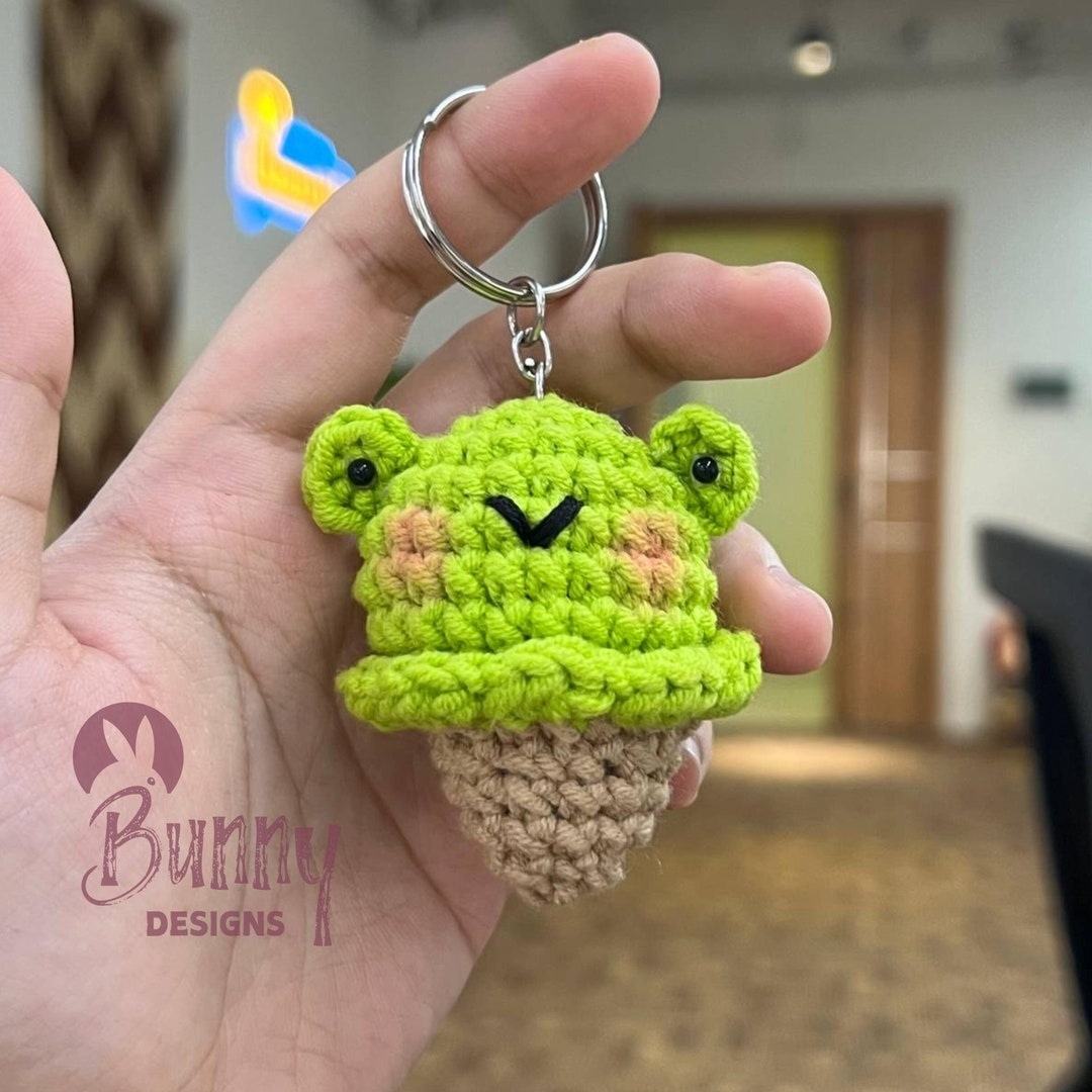 Cute Ice-cream Frog Crochet Keychain, Frog Ice-cream, Animal Keychain ...