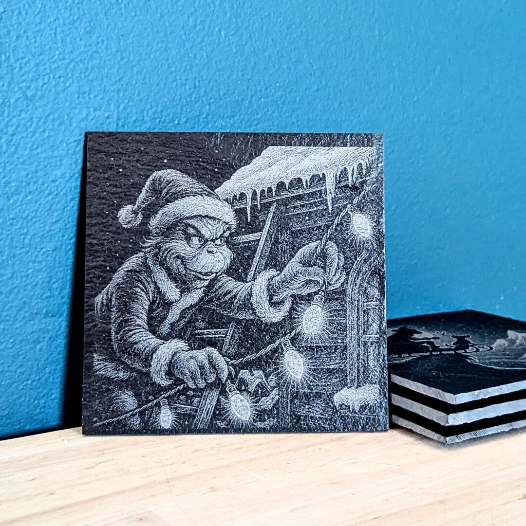 Grinch Slate Coaster Set – 4-piece Laser-engraved Christmas Coasters - Etsy
